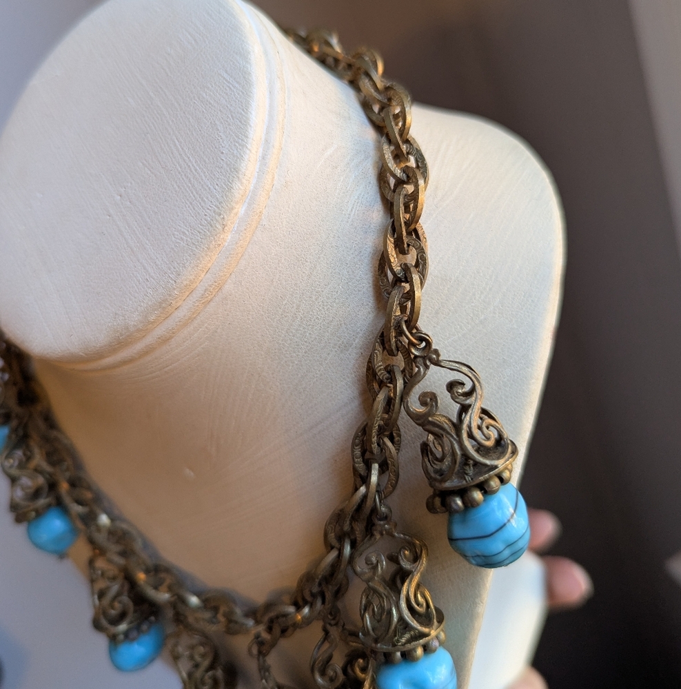 Miriam Haskell 1930's Glass Turquoise Necklace - Gem